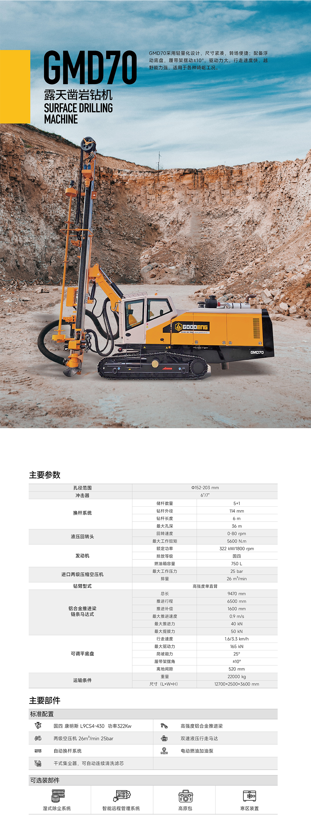 GMD70露天凿岩钻机-露天凿岩钻机-江苏谷登重型机械科技股份有限公司-一家专业从事非开挖机械设备研发、制造、销售和服务于一体的国家高新技术企业